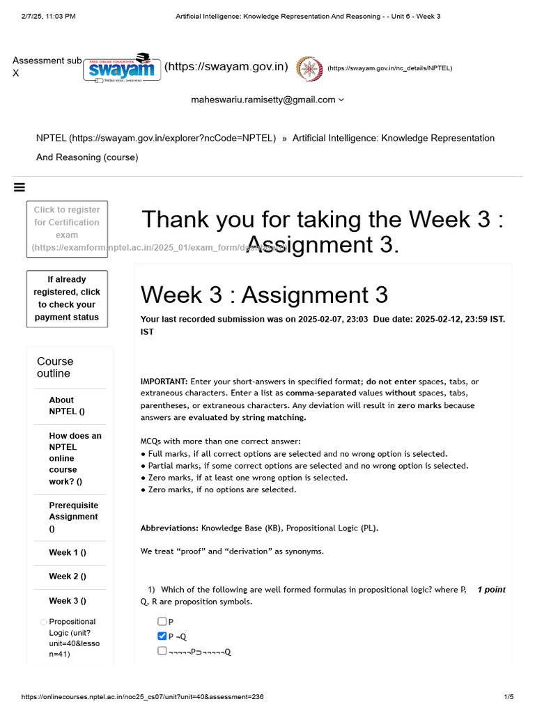 Artificial Intelligence - Knowledge Representation and Reasoning - Unit 6 - Week 3 | PDF | Logic ...