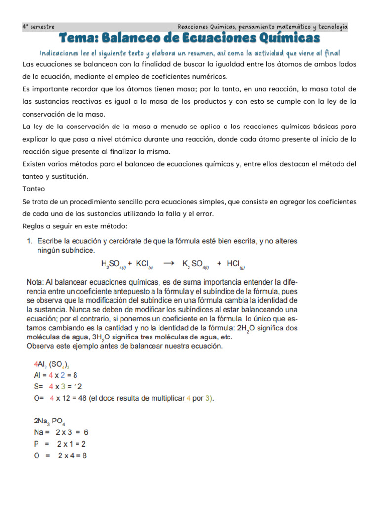 Balanceo de Ecuaciones Quimicas | PDF