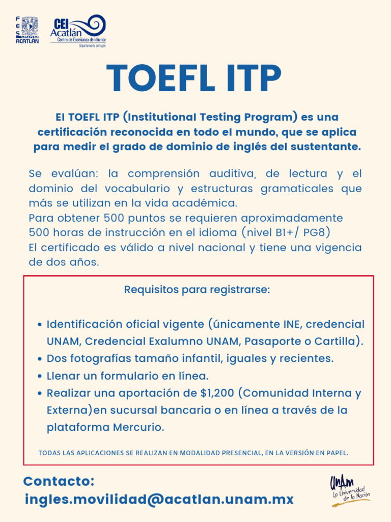 Informacion TOEFL ITP 2024 | PDF