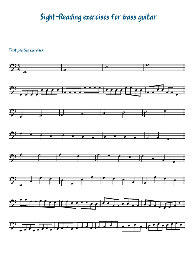 Sight Reading Exercises For Bass Guitar1 | PDF | Musicology | Musical ...