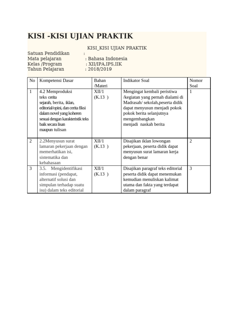 Kisi-Kisi Uprak Bin 12 2223 | PDF