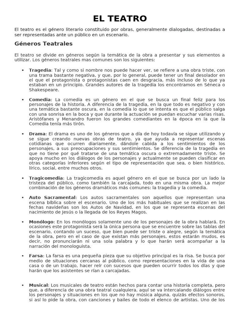 El Teatro y Generos Teatrales | PDF | Teatro | Comedia
