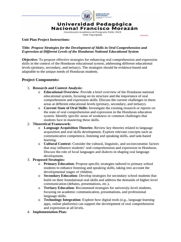 Unit Plan Project Instructions | PDF | Educational Assessment | Reading ...