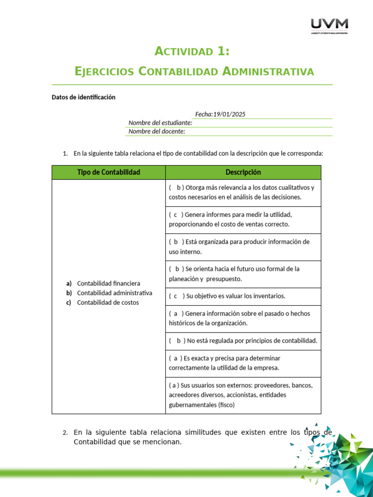 U1_Ejercicios_A1 (2) | PDF | Contabilidad | Contabilidad financiera