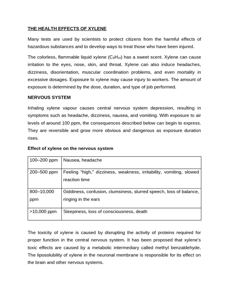 Health Effects & Safety Measures of Xylene | PDF | Personal Protective ...