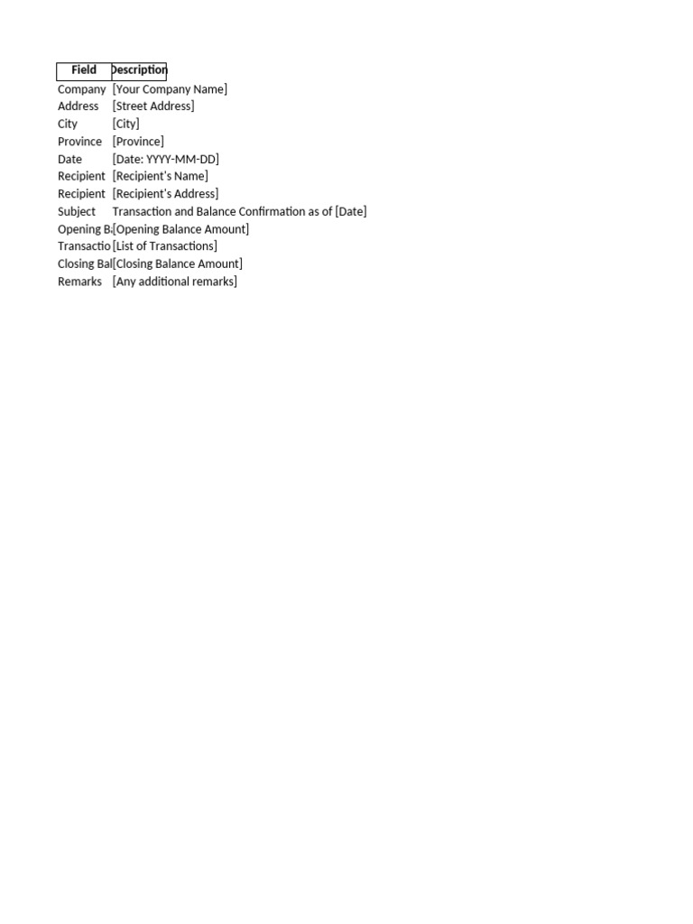 Transaction and Balance Confirmation Letter | PDF