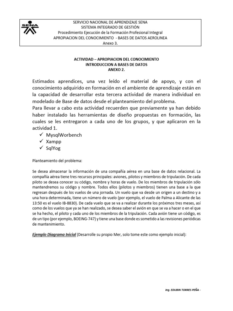 Actividad 3 - Ejercicio 3 - Modelado BD AEROLINEA | PDF | SQL | Bases de datos