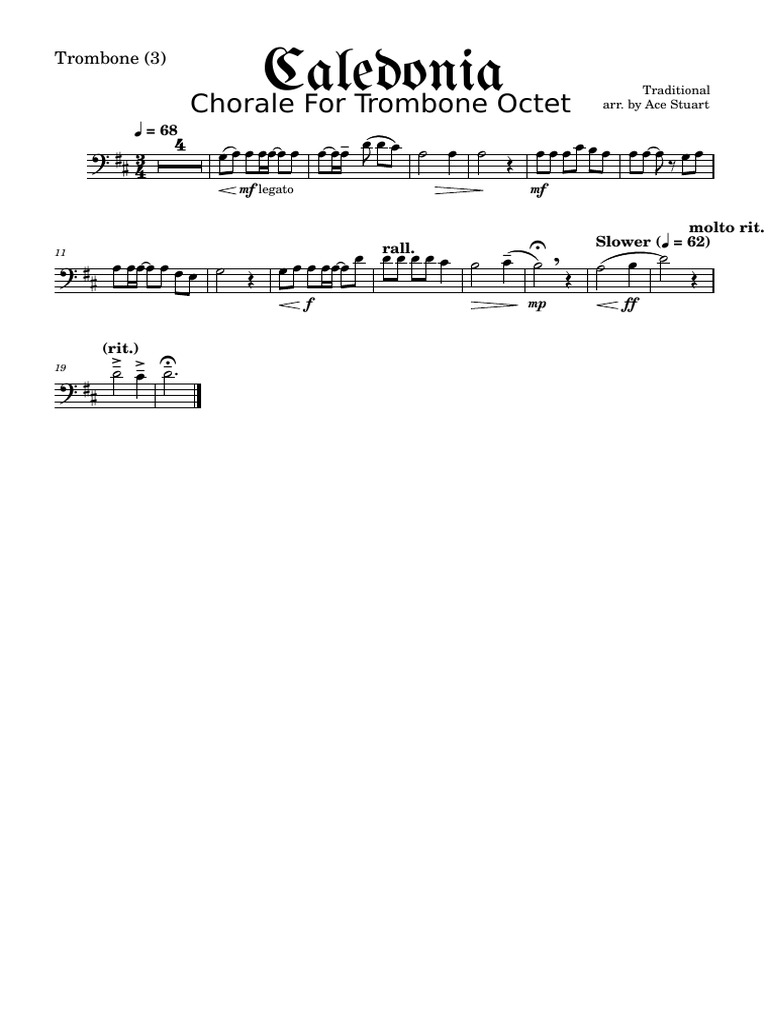 Trombone Octet Arrangement: Caledonia | PDF
