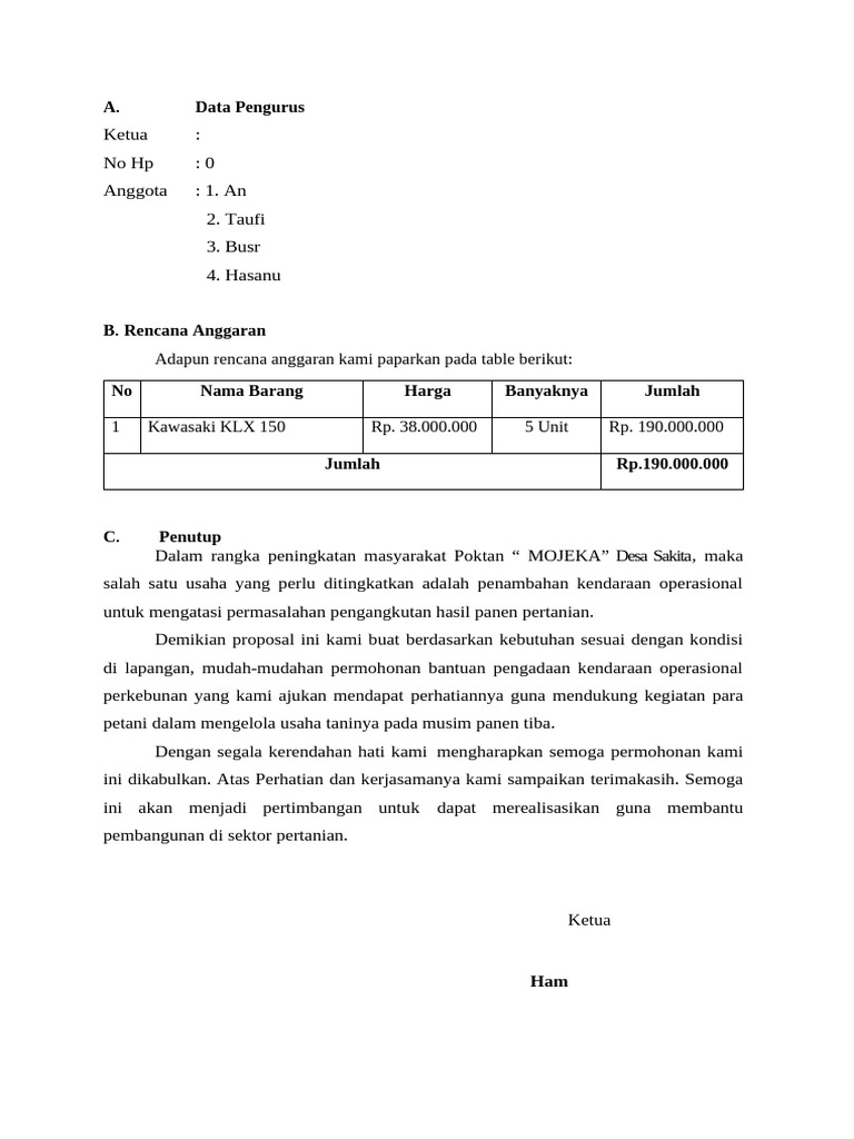 Penutup PROPOSAL PERMOHONAN | PDF