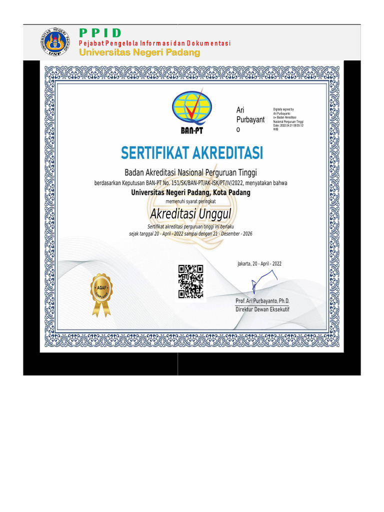 Bukti Akreditasi Perguruan Tinggi (D3D4S1) | PDF