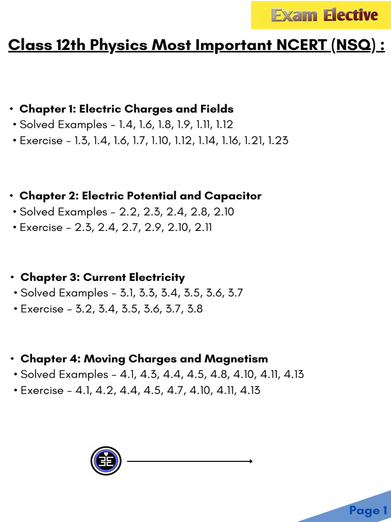Class 12 Physics NSQ - Exam Elective | PDF | Electromagnetism | Physics