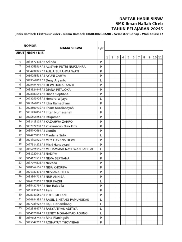 Daftar Nama Anggota Ekskul | PDF