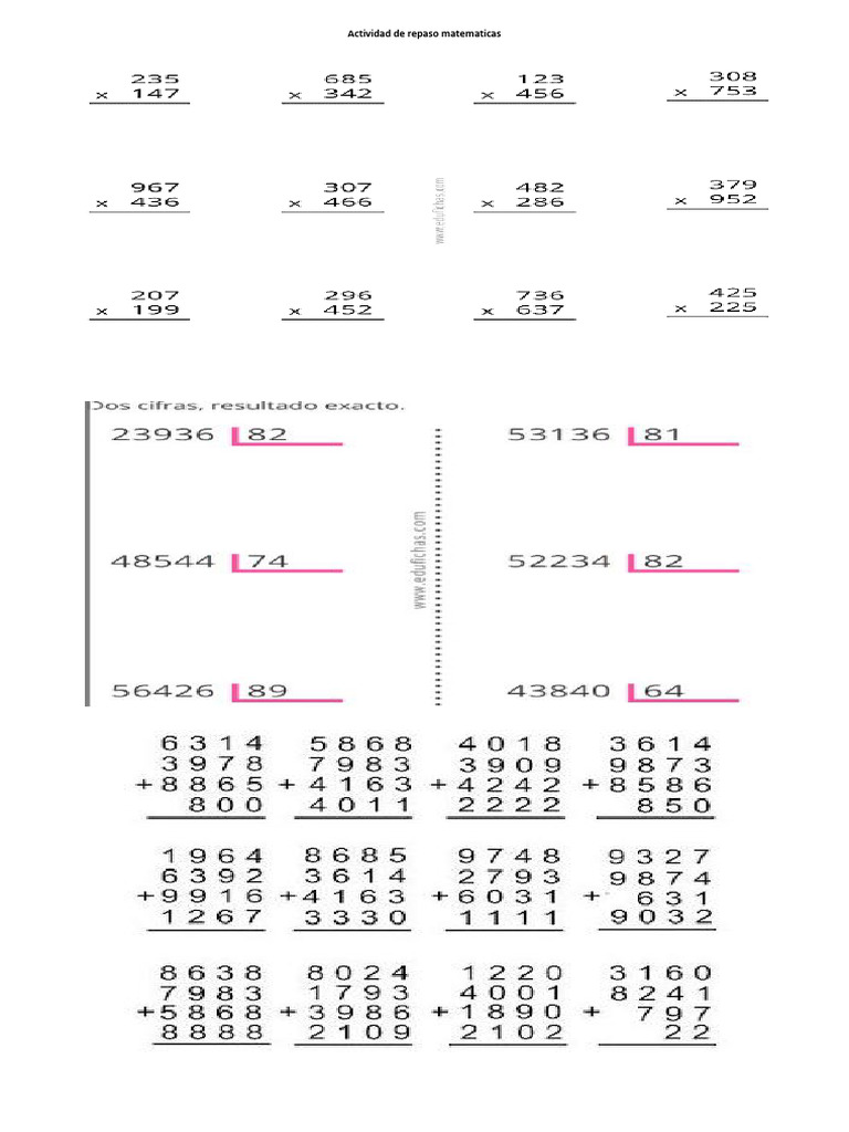 Actividad de Repaso Matematicas | PDF