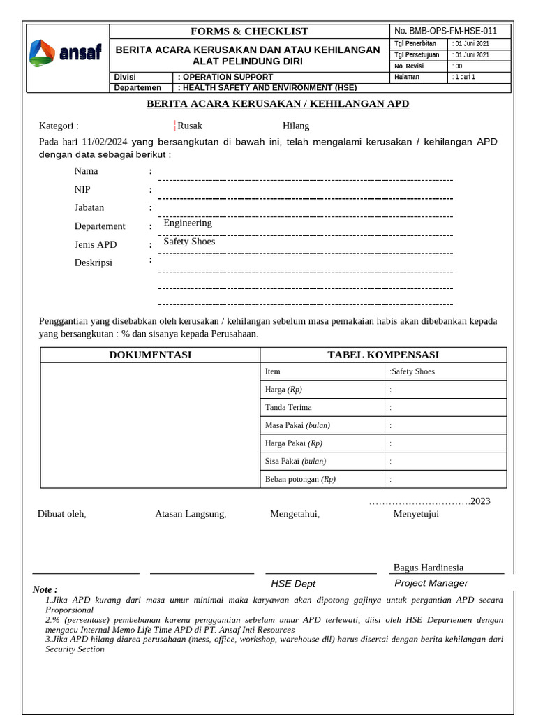BA Kerusakan APD1 - Sepatu | PDF
