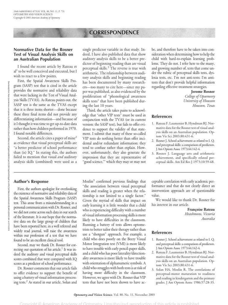 Normative Data For Rosner TVAS - Reply | PDF | Cognitive Psychology ...