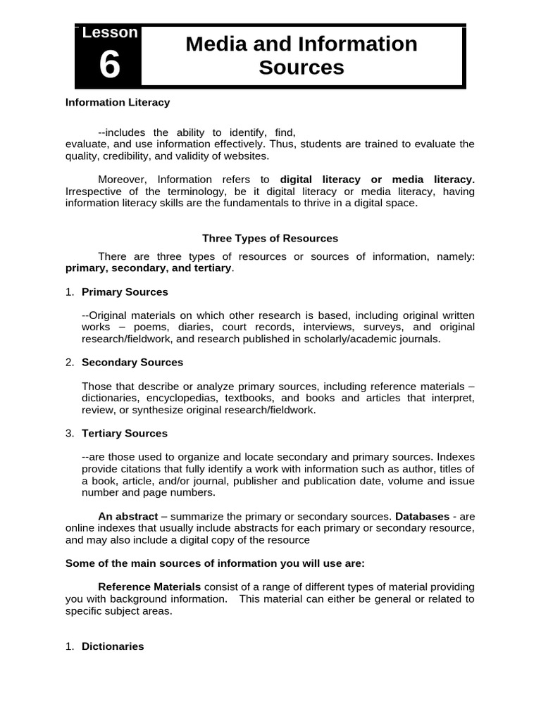 MIL-HANDOUT-SOURCES-OF-MEDIA | PDF | Internet | Information