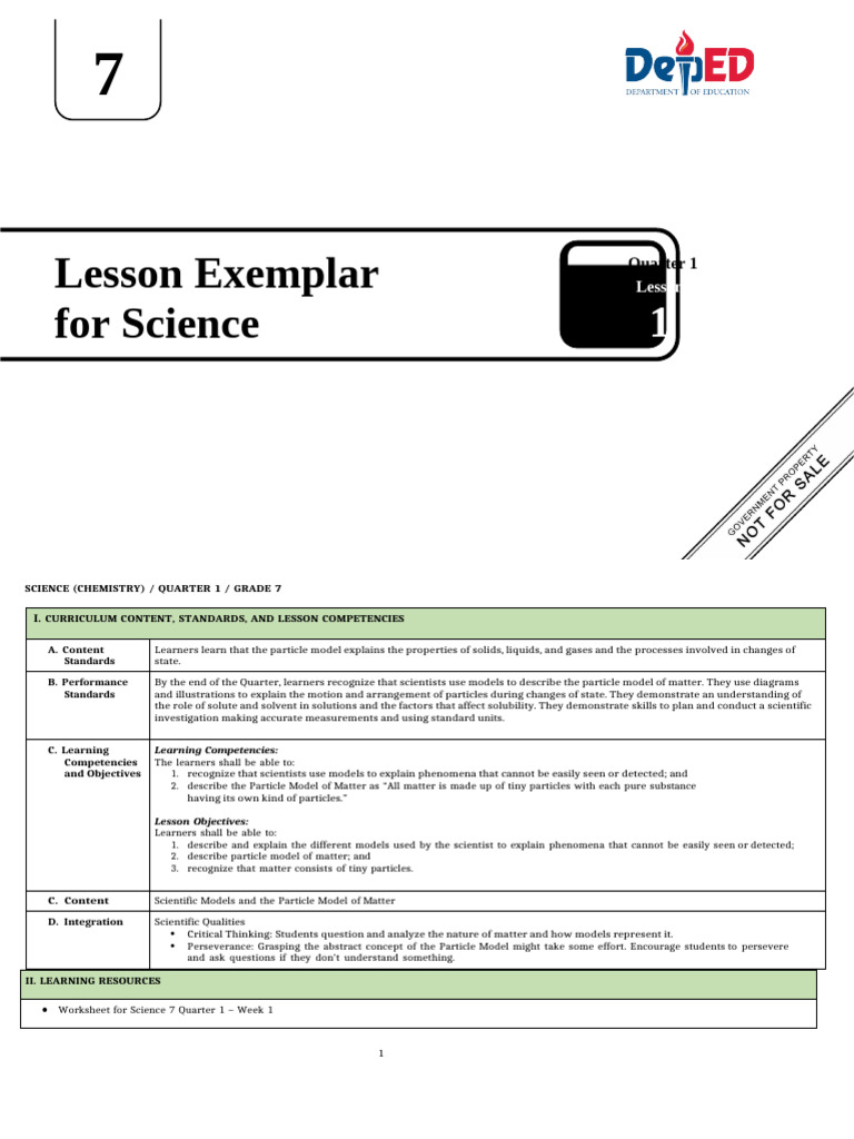 Q1_LE_Science 7_Lesson 1_Week 1 | PDF | Conceptual Model | Matter