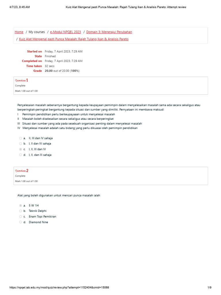 Kuiz Alat Mengenal Pasti Punca Masalah Rajah Tulang Ikan & Analisis | PDF