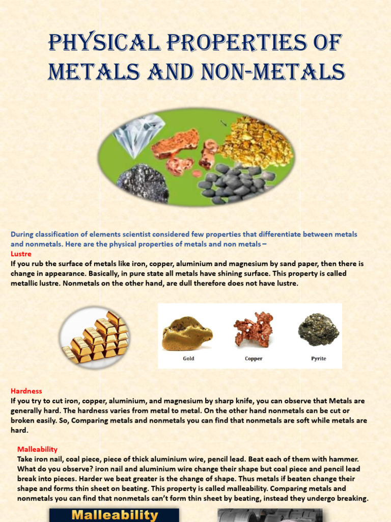 Physical Properties of Metals and Non-Metals | PDF | Metals ...