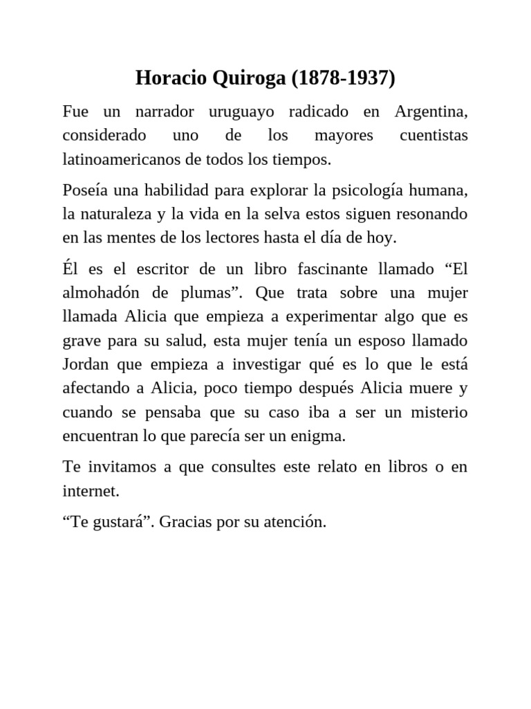 Horacio Quiroga (1878-1937) | PDF