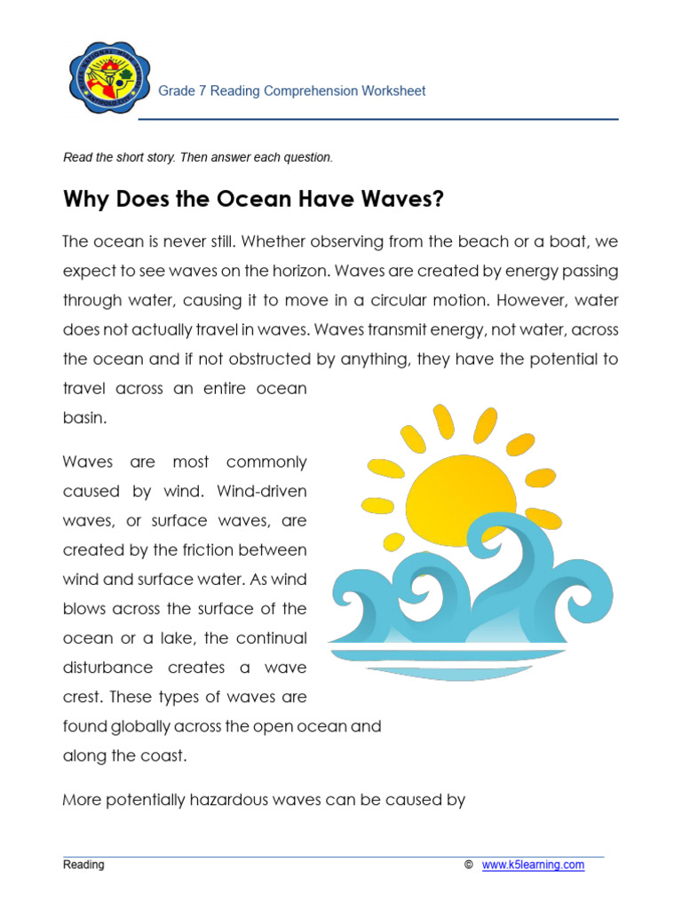 Grade 7 Ocean Waves Worksheet | PDF | Oceans | Tsunami