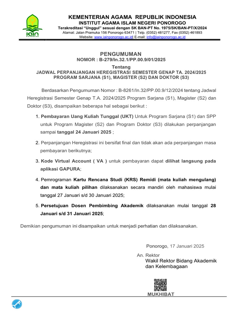 Edaran Perpanjangan Heregistrasi Genap24 | PDF