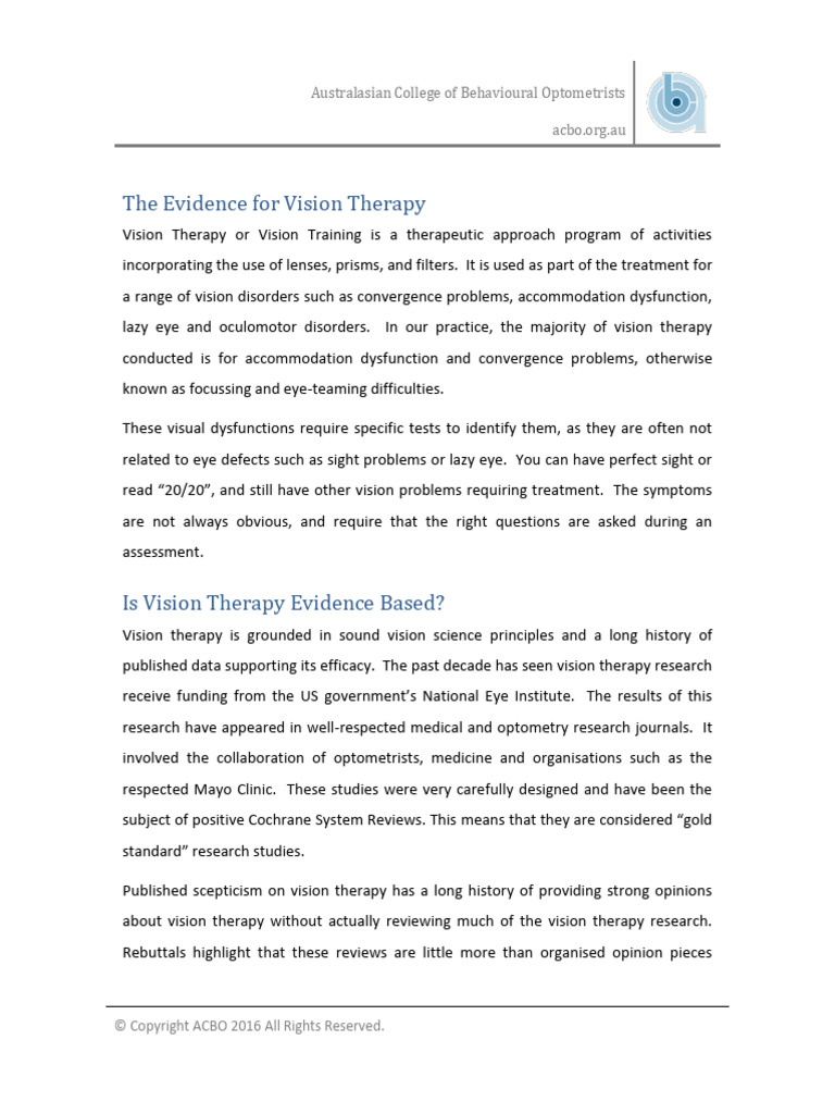 The Evidence For Vision Therapy | PDF | Visual System | Health Care