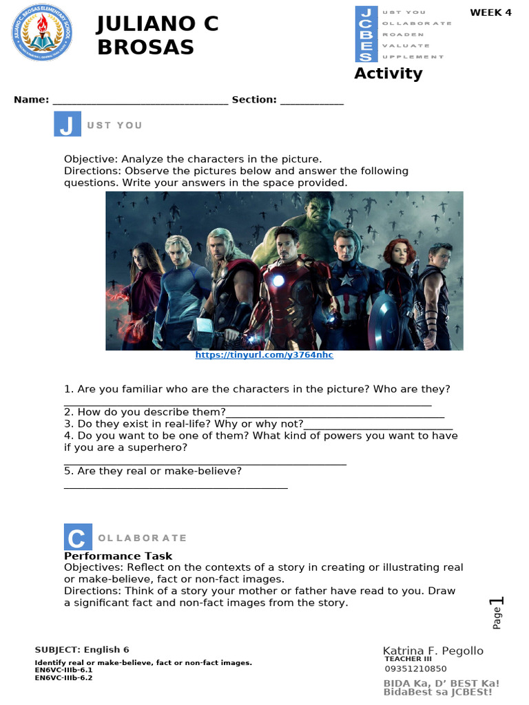 JCBES-ACtivity Sheets-English 6Q1Week4 | PDF