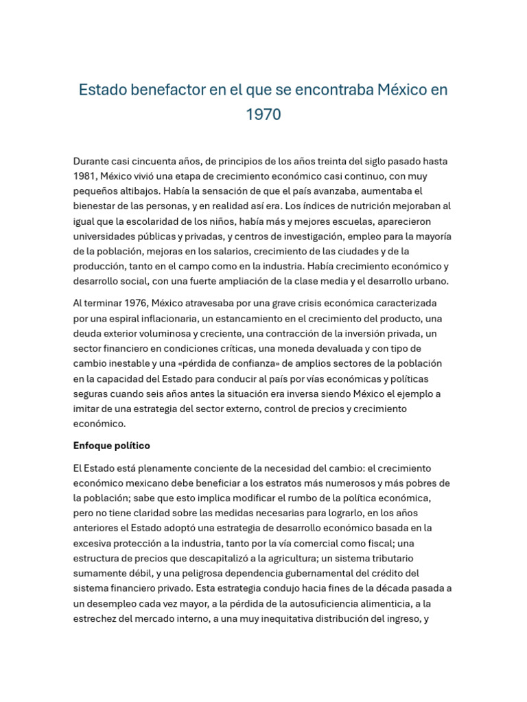 Estado benefactor en el que se encontraba México en 1970 | PDF | Inflación | Deuda