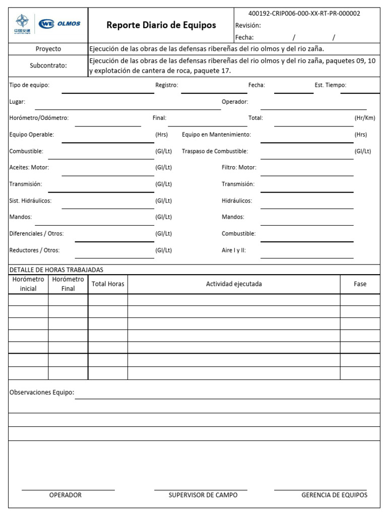 Reporte Diario de Equipos 2025 | PDF
