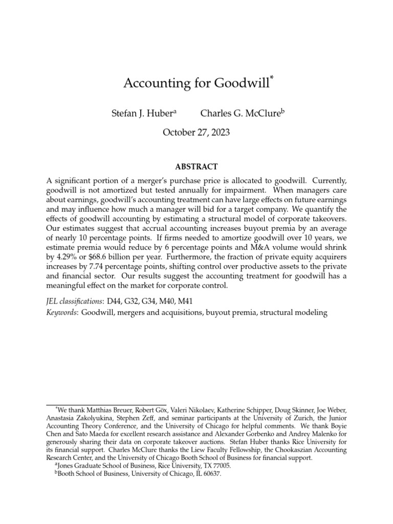 Accounting for Goodwill | PDF | Goodwill (Accounting) | Auction