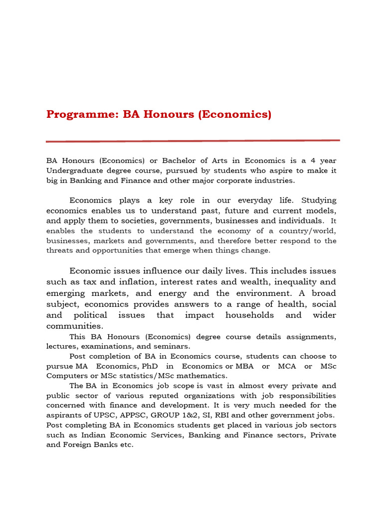 BA Honours (Economics) | PDF | Economics | Bachelor's Degree
