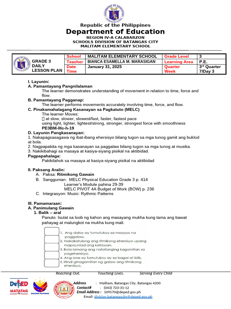 PE DLP Q3 WEEK 7 DAY 3 2024-2025 | PDF