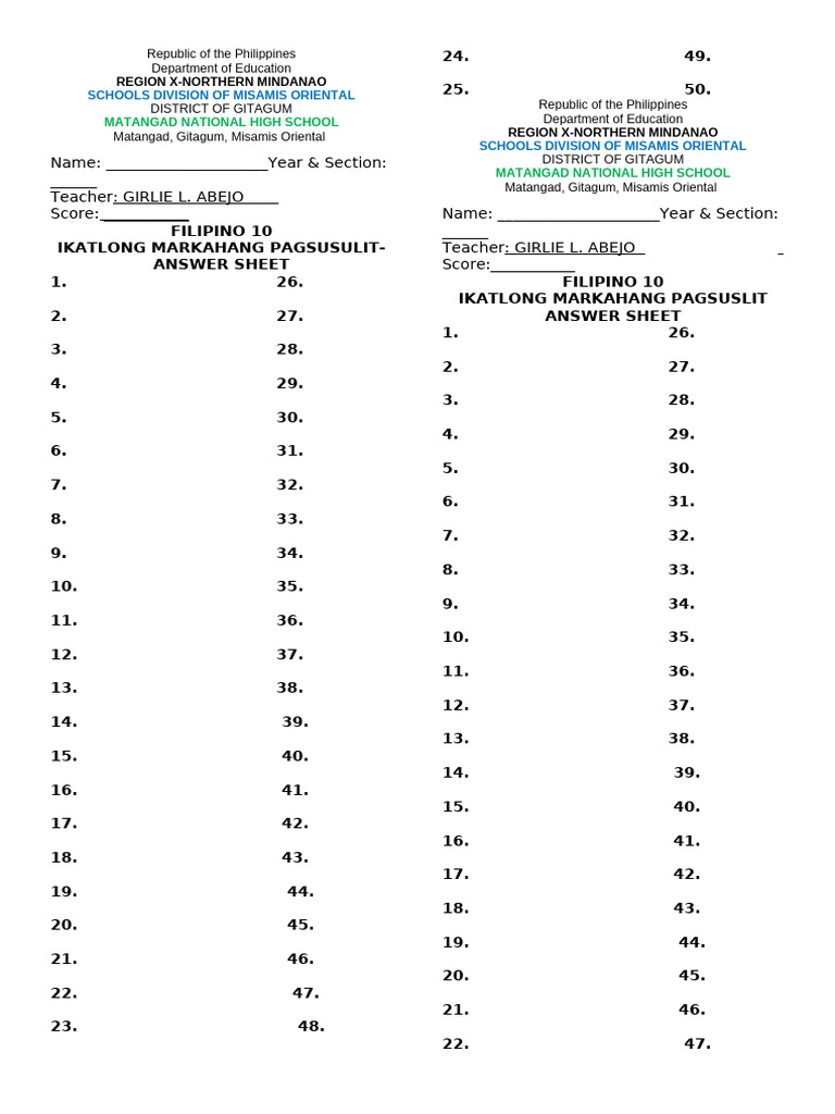 Answer sheet sample | PDF | Government | Social Institutions