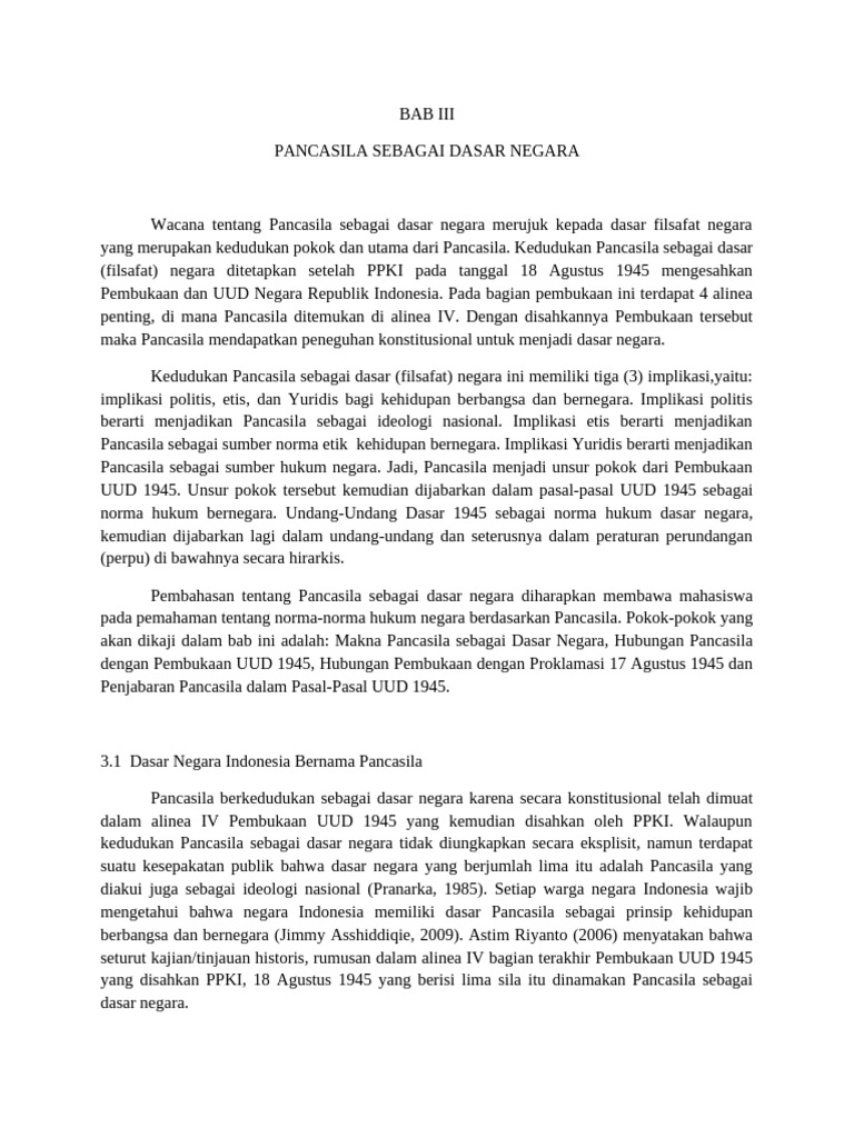 Bab III Pancasila Sebagai Dasar Negara | PDF