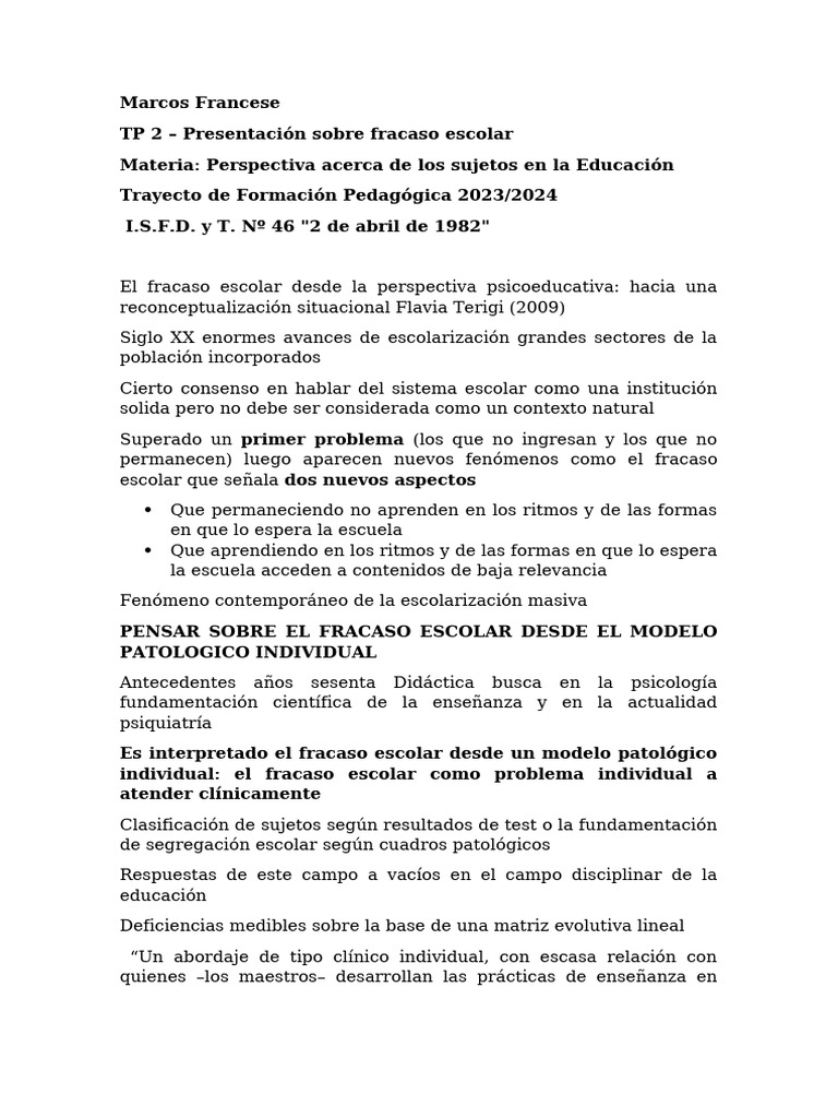 Fracaso Escolar | PDF | Escuelas | Sicología