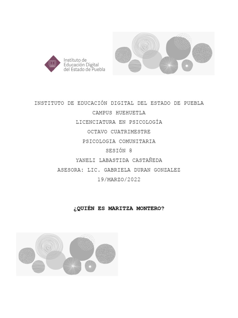 SESION 8. ¿QUIEN ES MARITZA MONTERO_ | PDF | Sicología | Psicología Social