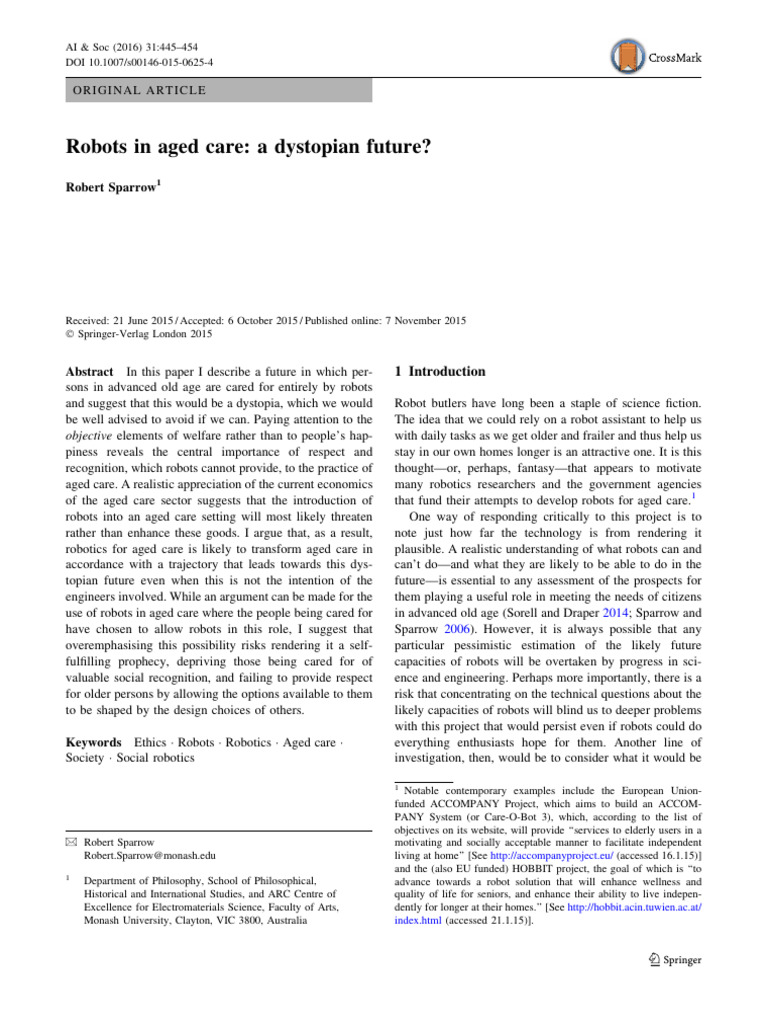 LLAW 1009 Robert Sparrow_Robots in aged care | PDF | Well Being | Robot