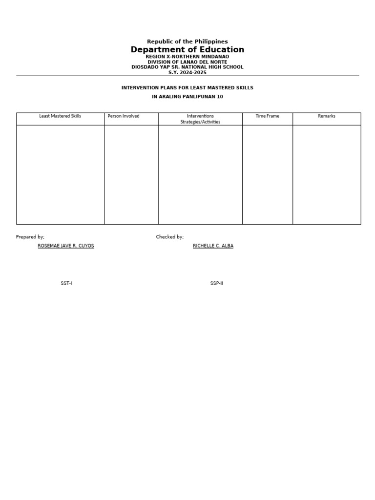 Intervention Plan | PDF