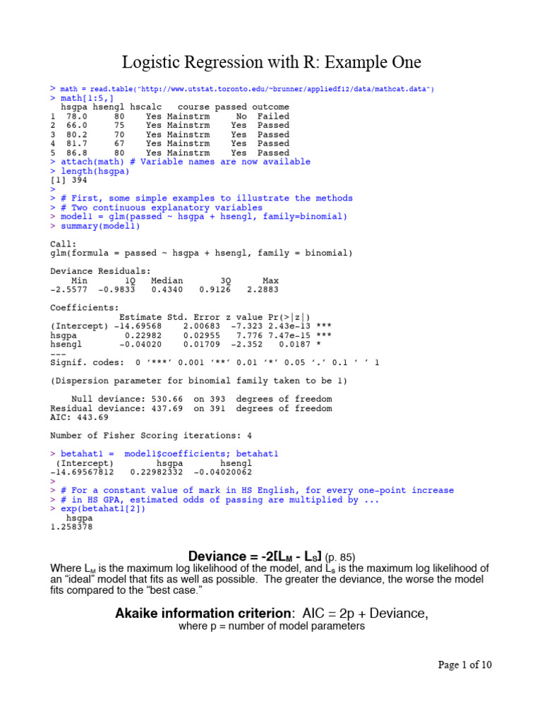 2101 F 12 Logistic Regression With R1 | PDF | Errors And Residuals | Degrees Of Freedom (Statistics)