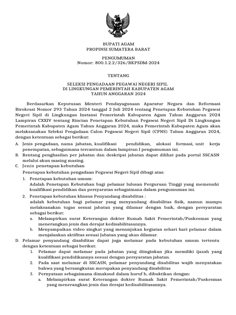 Pengumuman PNS 2024 Revisi Ok | PDF
