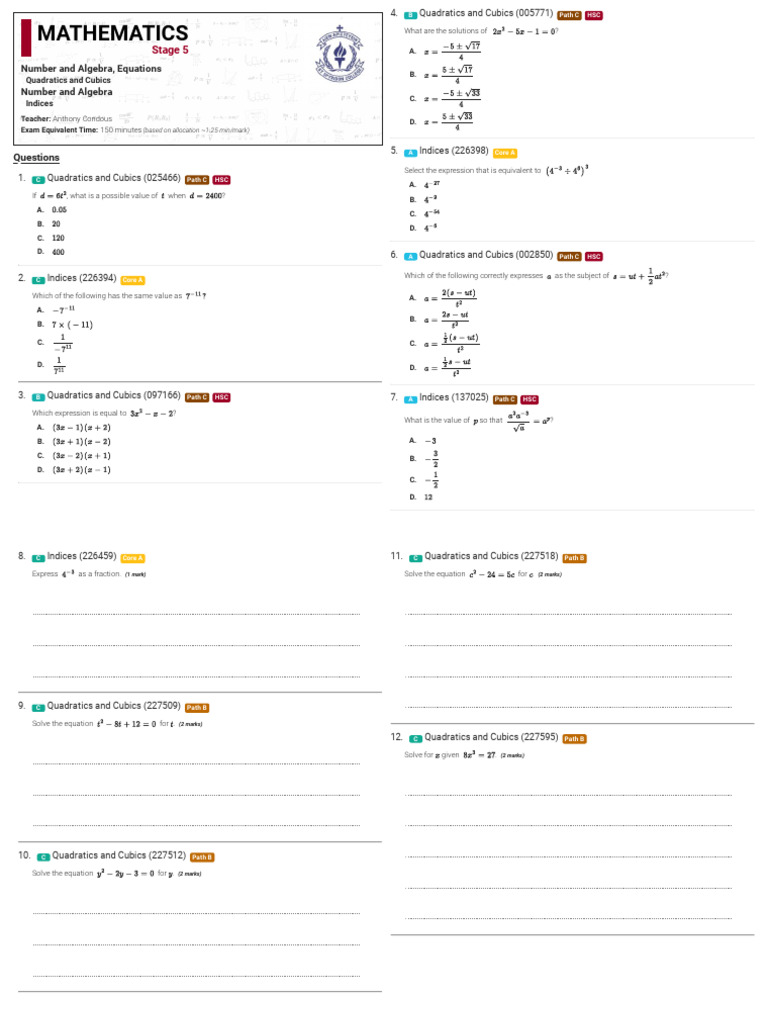 yr10 revision 1 for task 4 | PDF | Quadratic Equation | Elementary ...