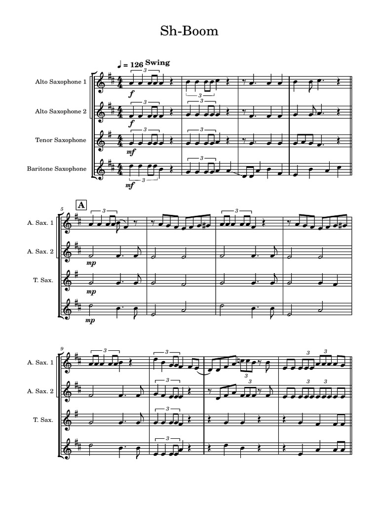 Shboom The Chords ShBoom Arranged For A Saxophone Quartet AATB | PDF | Saxophone | Musical ...