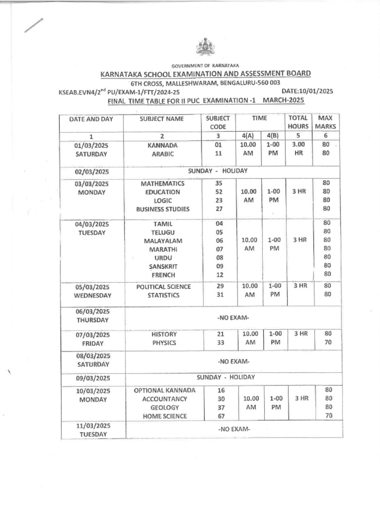 Ii Pu Final Time Table 2025 1737432555 | PDF