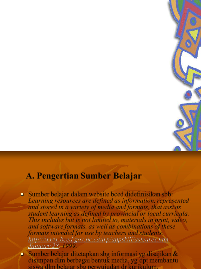 Topik 1 Pengertian Sumber Belajar Dan Bahan Ajar 2015 | PDF