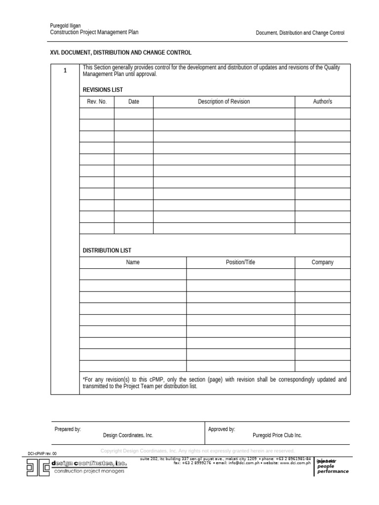 XVI. Document Change Control Rev00 | PDF