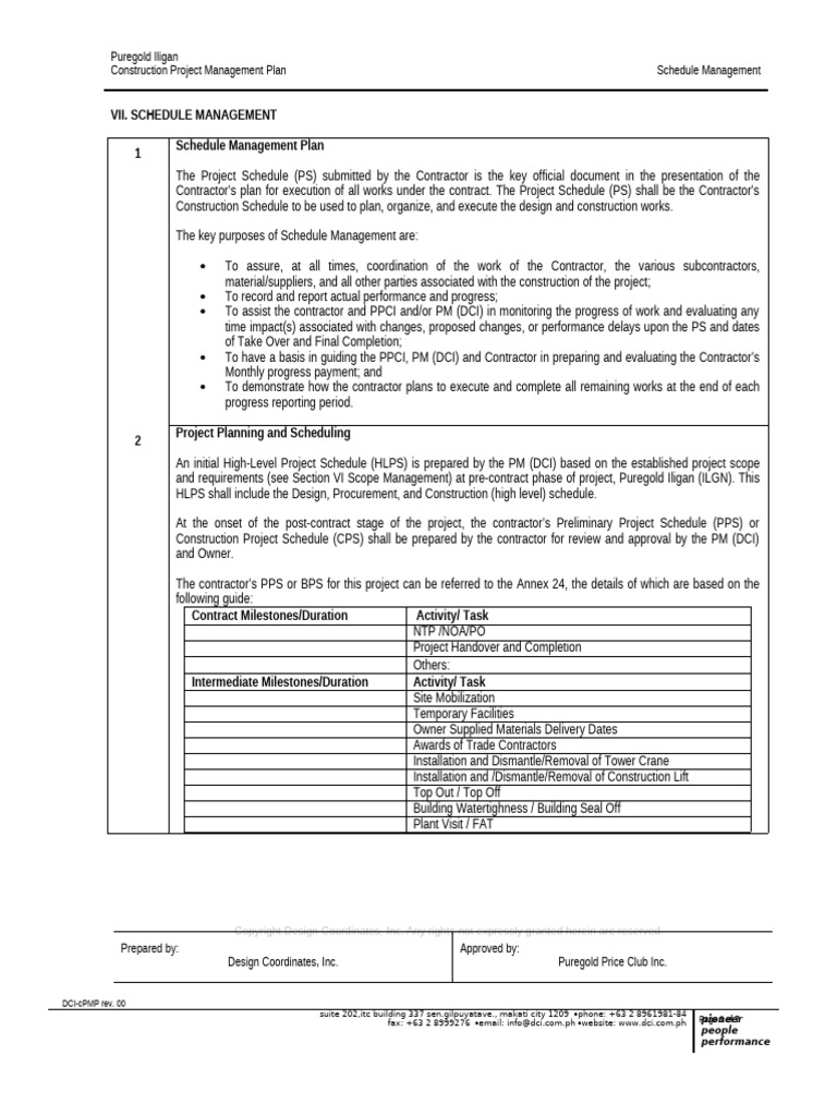 VII. Schedule Management Rev.00 | PDF | General Contractor | Project Management
