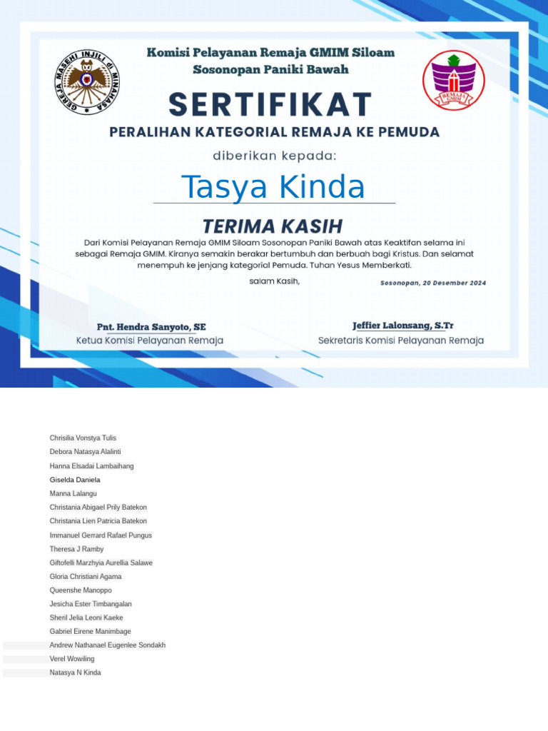 Sertifikat Remaja | PDF