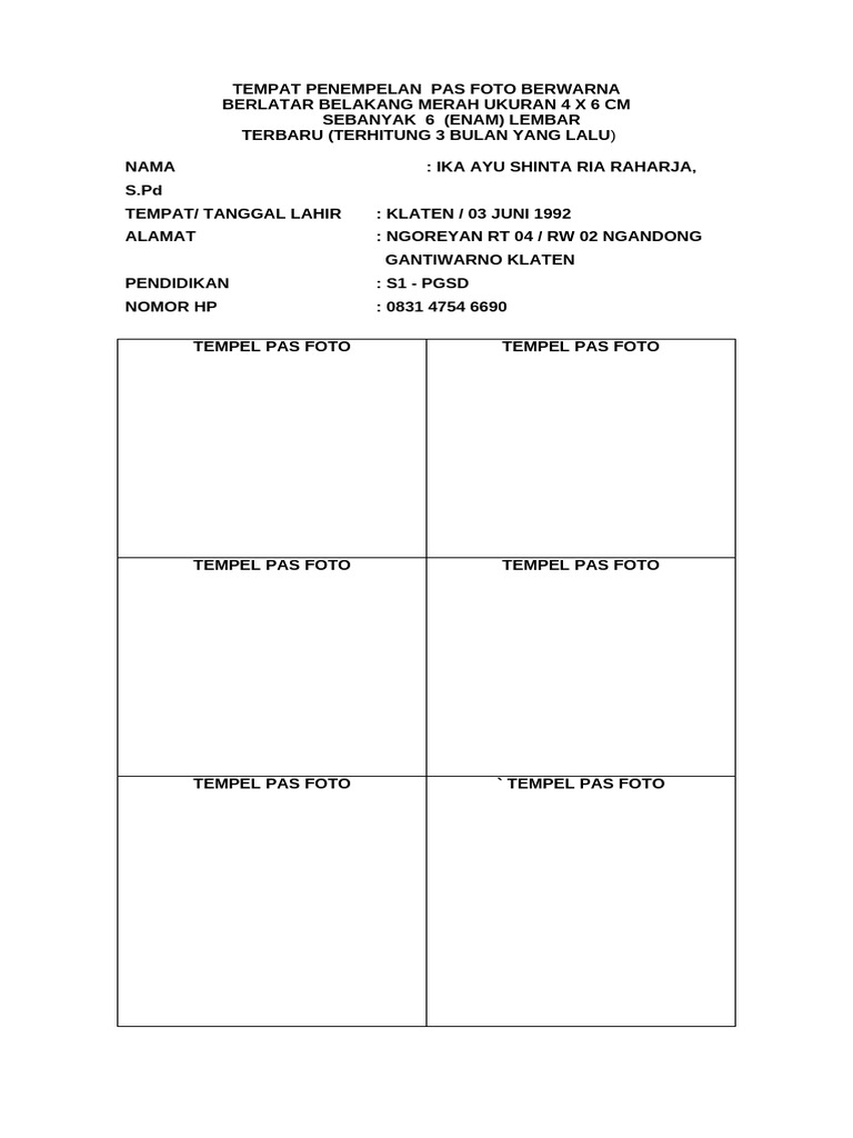 02 Form Penempelan Foto | PDF