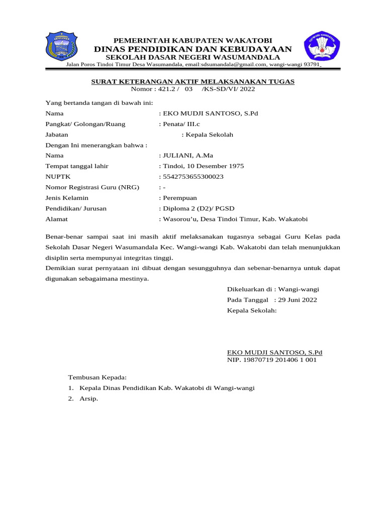 Surat Keterangan Aktif Melaksanakan Tugas | PDF